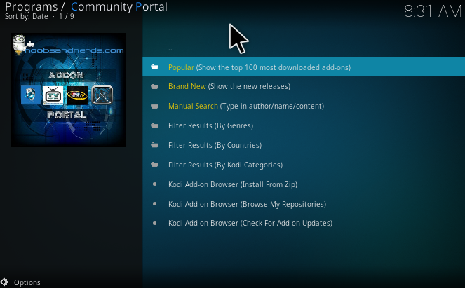 Community Portal Kodi addon installation & usage guide for krypton 17