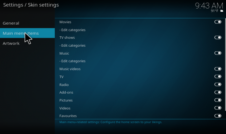 Kodi menu editor to customize main menu on kodi home screen