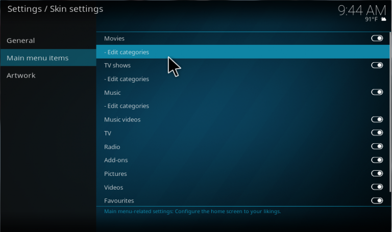 Kodi menu editor to customize main menu on kodi home screen